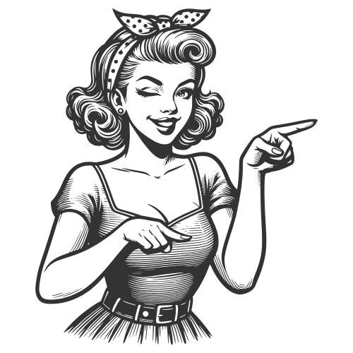 Pin-up woman winking engraving Royalty Free Vector Image
