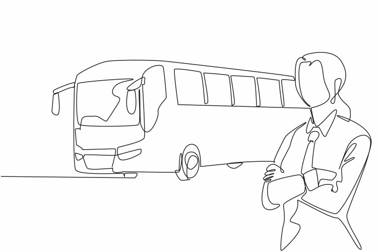 Single one line drawing female bus driver Vector Image