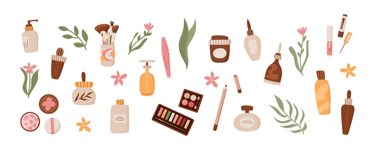 Trendy organic makeup cosmetic product collection Vector Image