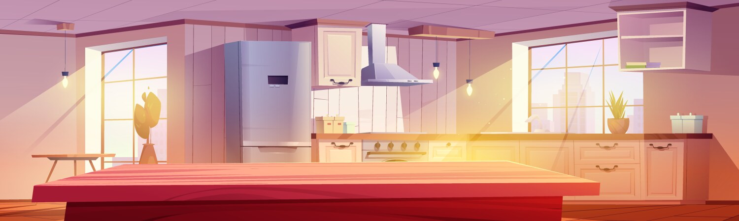 Kitchen room cartoon interior Royalty Free Vector Image
