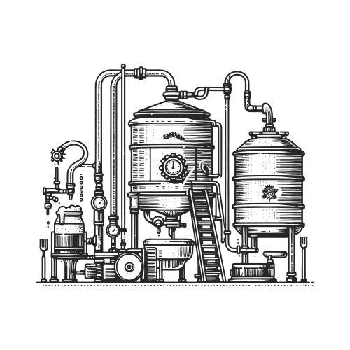 Beer brewing process factory sketch Royalty Free Vector