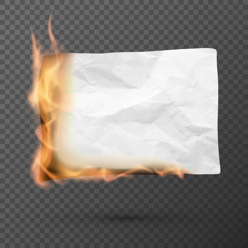 Burning piece of crumpled paper with copy space Vector Image