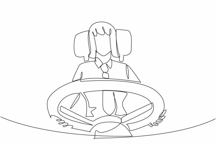 Continuous one line drawing female driver holding Vector Image