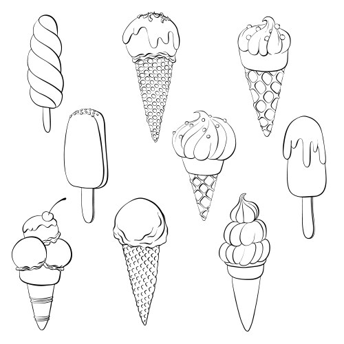Black and white set of ice cream Royalty Free Vector Image