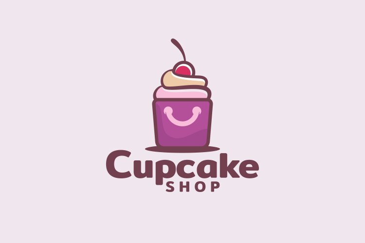 Cupcake shop logo with a combination Royalty Free Vector