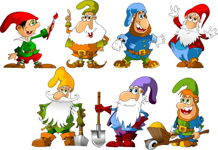 Cartoon dwarf mining fantasy gnomes in various Vector Image