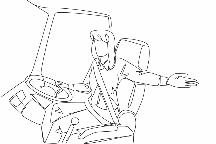 Single one line drawing female driver pose Vector Image