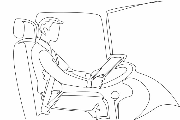 Continuous one line drawing male driver holding Vector Image