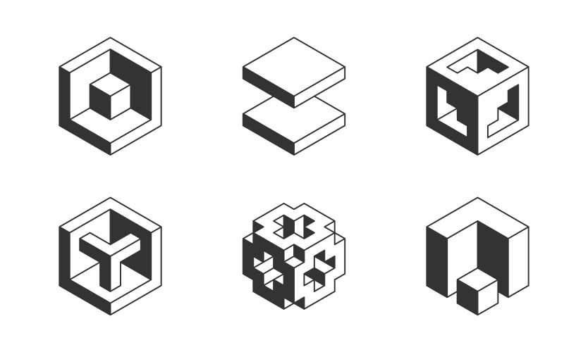 Black and white cube logo geometric design set Vector Image