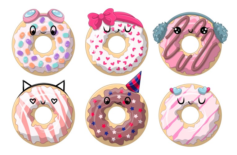 Set of cartoon donuts Royalty Free Vector Image