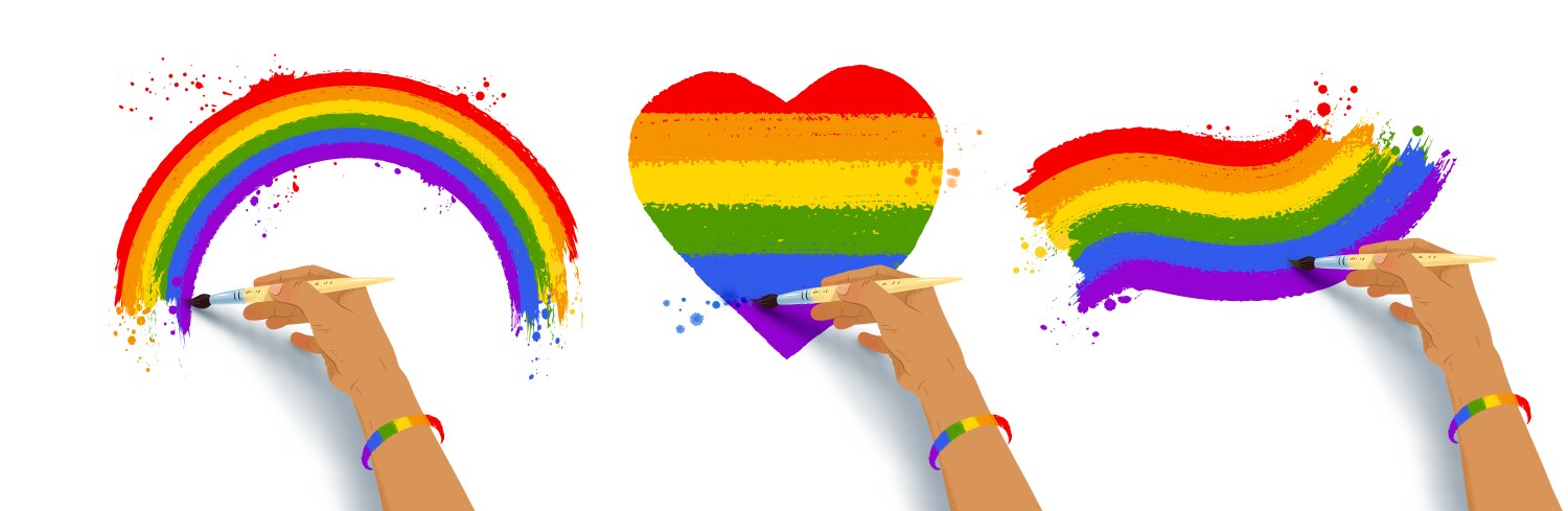 Hands drawing lgbtq flags color banners Royalty Free Vector