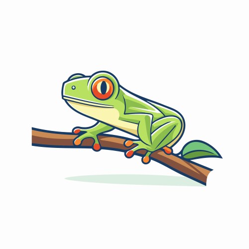 Cartoon green tree frog sitting on leaves Vector Image