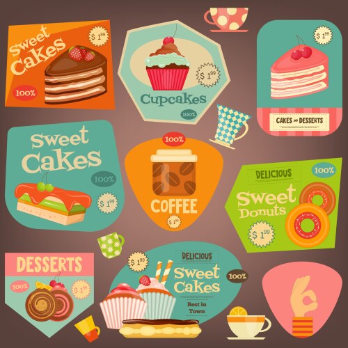 Sweets and desserts posters set Royalty Free Vector Image
