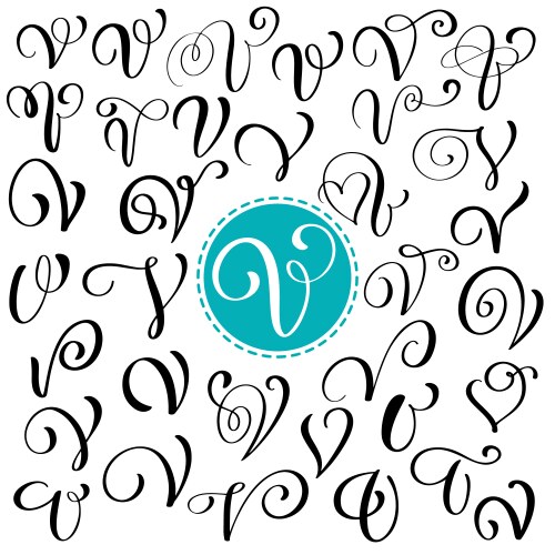 Calligraphy lettering script font r set hand Vector Image