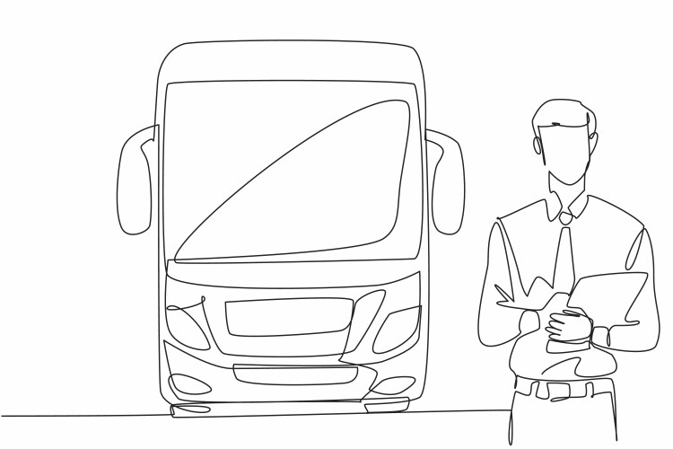 Continuous one line drawing male driver holding Vector Image