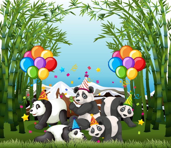 Two cartoon pandas are sitting on mushrooms Vector Image