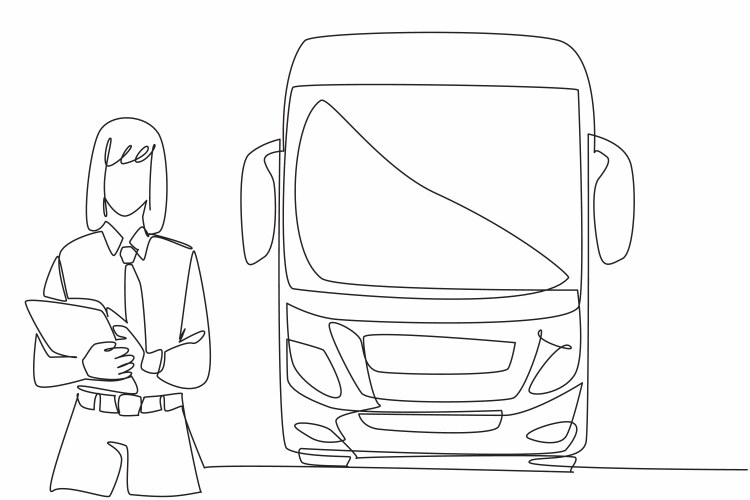 Single one line drawing female bus driver Vector Image