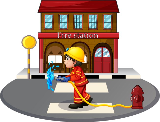 A fireman holding water hose Royalty Free Vector Image