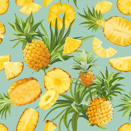 Pineapples and tropical flowers geometry pattern Vector Image