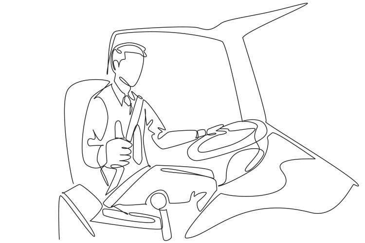 Continuous one line drawing male driver holding Vector Image