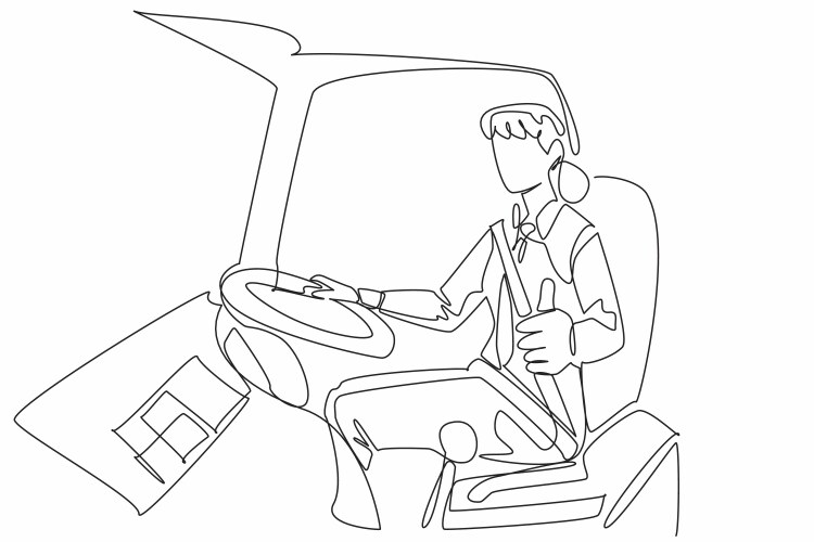Continuous one line drawing female driver Vector Image