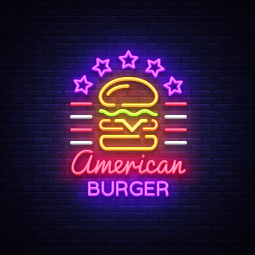 Cheeseburger neon sign poster Royalty Free Vector Image