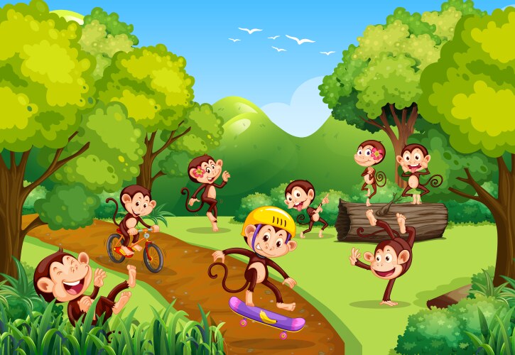 Happy animals cartoon on the nature scene Vector Image