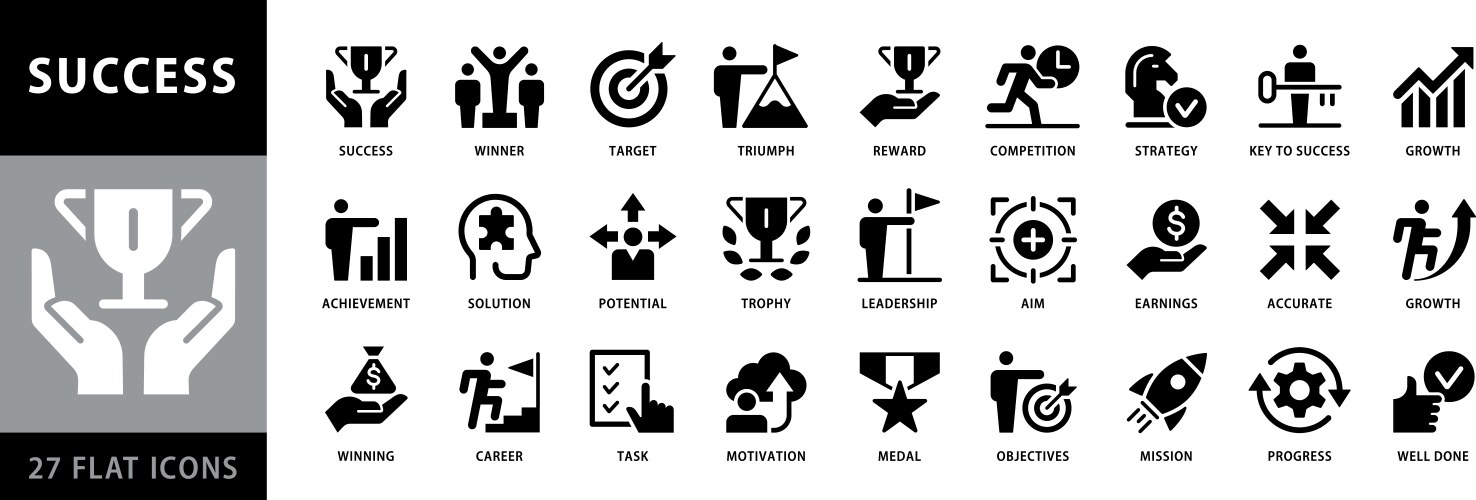 Success icon set successful business and personal Vector Image