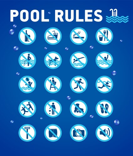 Swimming pool rules set icons and symbol Vector Image