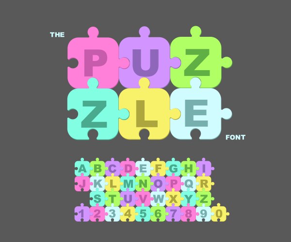 Puzzle font colorful jigsaw alphabet Royalty Free Vector