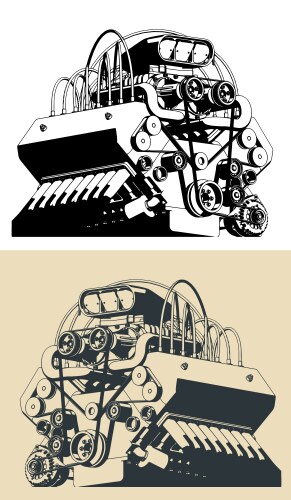 Powerful turbocharged v-engine Royalty Free Vector Image