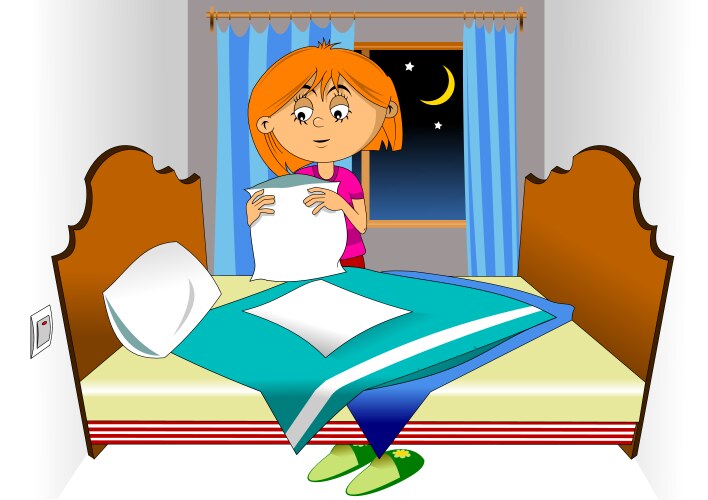Little girl making bed Royalty Free Vector Image