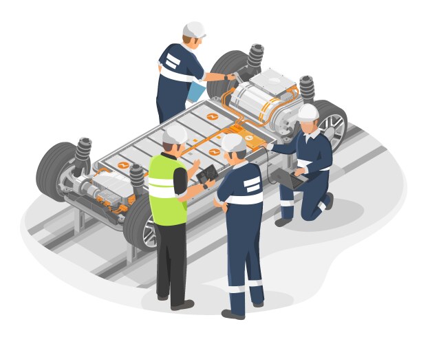 Electric car engineer production ev assembly Vector Image