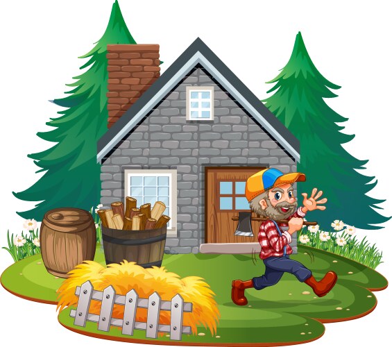 Rustic stone house summer landscape Royalty Free Vector