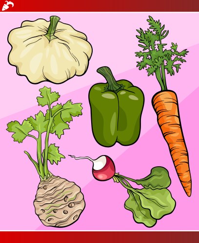 Vegetables big group cartoon Royalty Free Vector Image