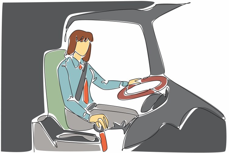 Continuous one line drawing female driver Vector Image