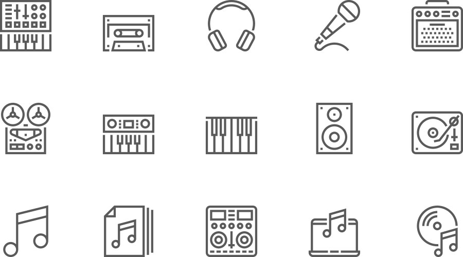 Music industry icons line set Royalty Free Vector Image