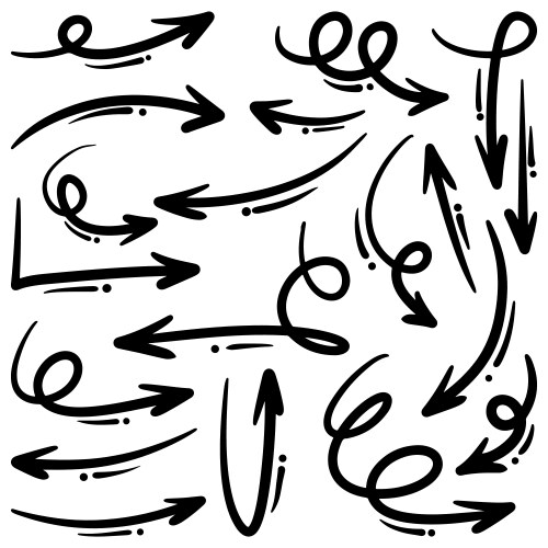 Doodle arrows set sketch hand drawn curve Vector Image