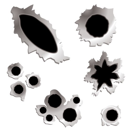 Realistic bullet holes set Royalty Free Vector Image