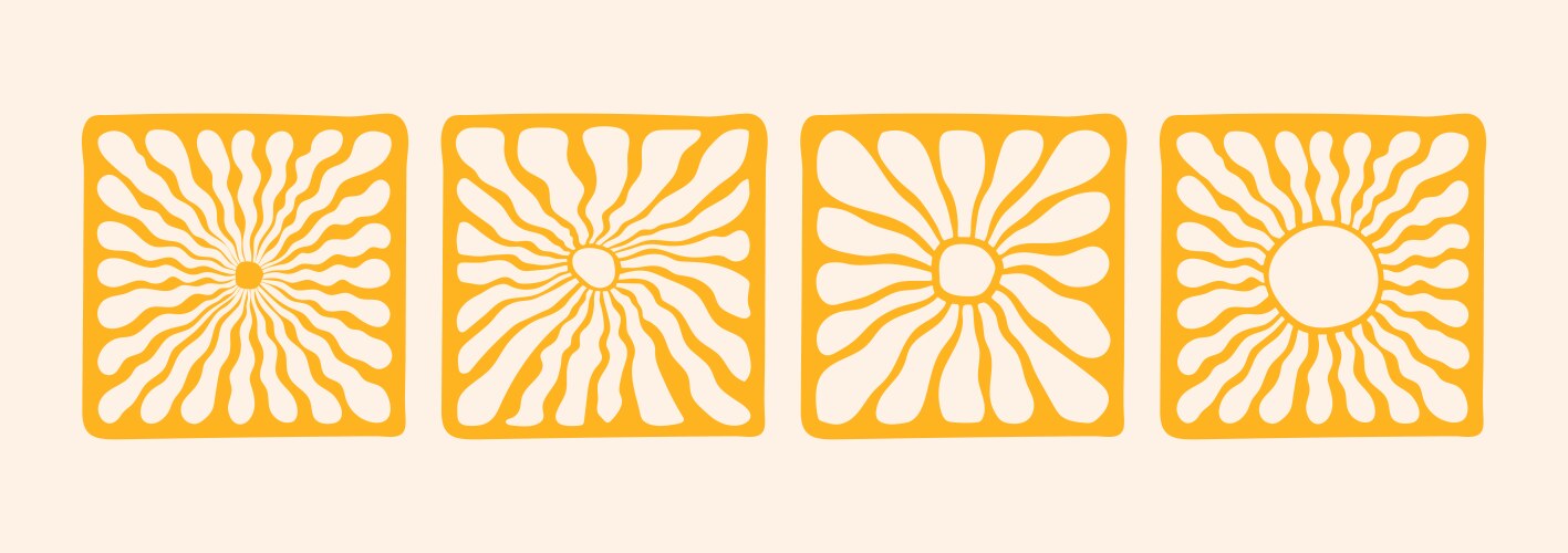 Groovy retro backgrounds sun with rays flower Vector Image