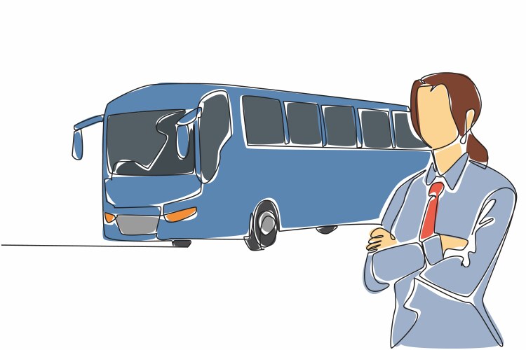 Single one line drawing female bus driver Vector Image
