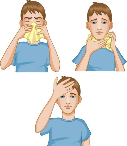 Cartoon boy having cold and fever Royalty Free Vector Image