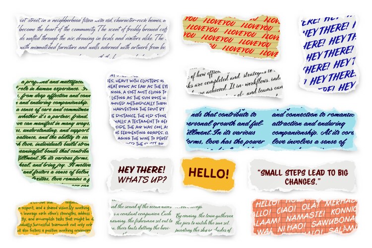 Ripped paper strips with handwritten text Vector Image