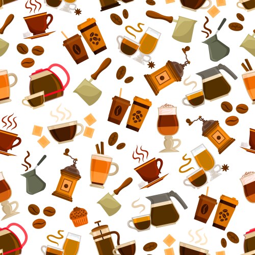 Cartoon coffee types pattern or background Vector Image