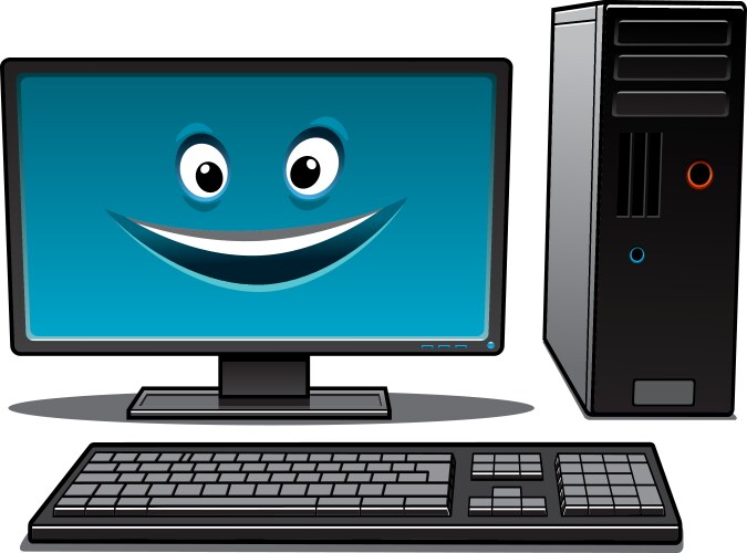Cartoon smiling desktop computer Royalty Free Vector Image