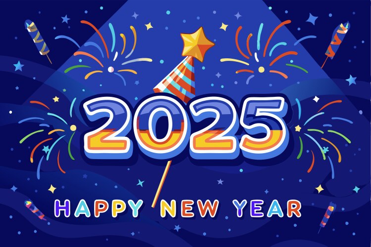 Happy new year 2025 celebration fireworks design Vector Image