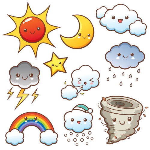 Cartoon weather kids vocabulary icons Royalty Free Vector