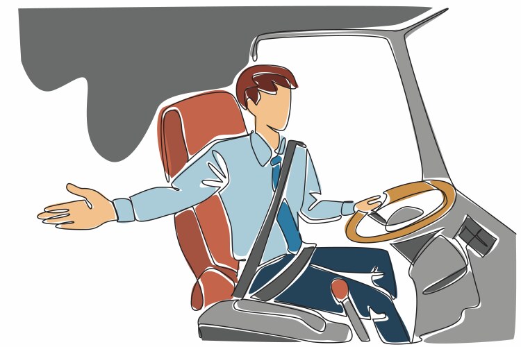 Single one line drawing male driver cross hand Vector Image