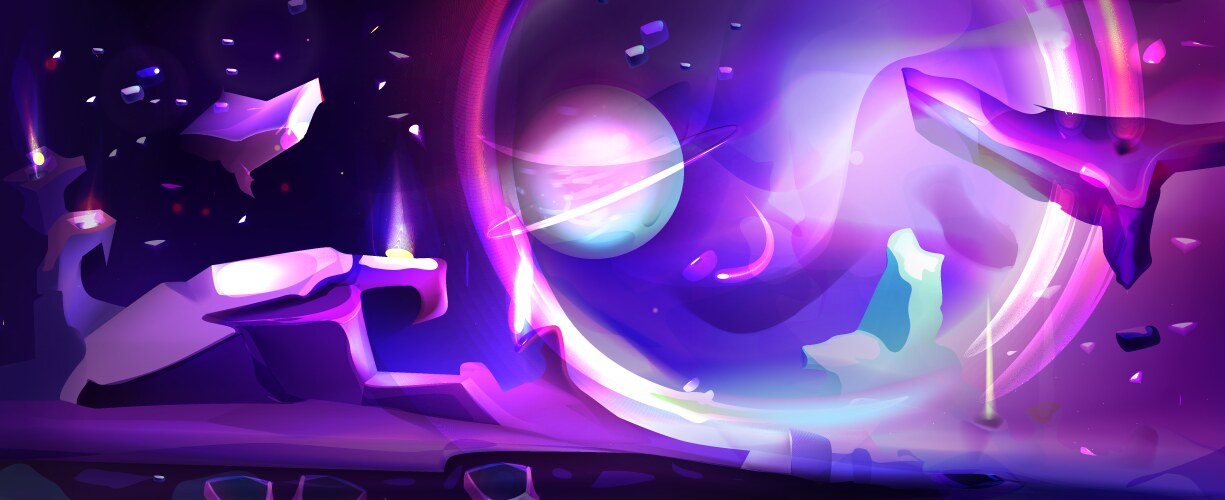 Space background with alien planets meteorites Vector Image