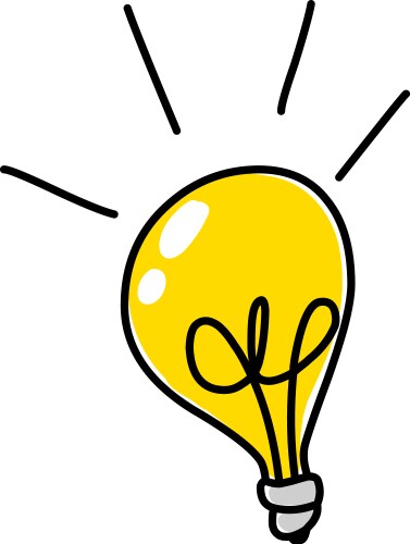 Cartoon glowing yellow light bulb Royalty Free Vector Image